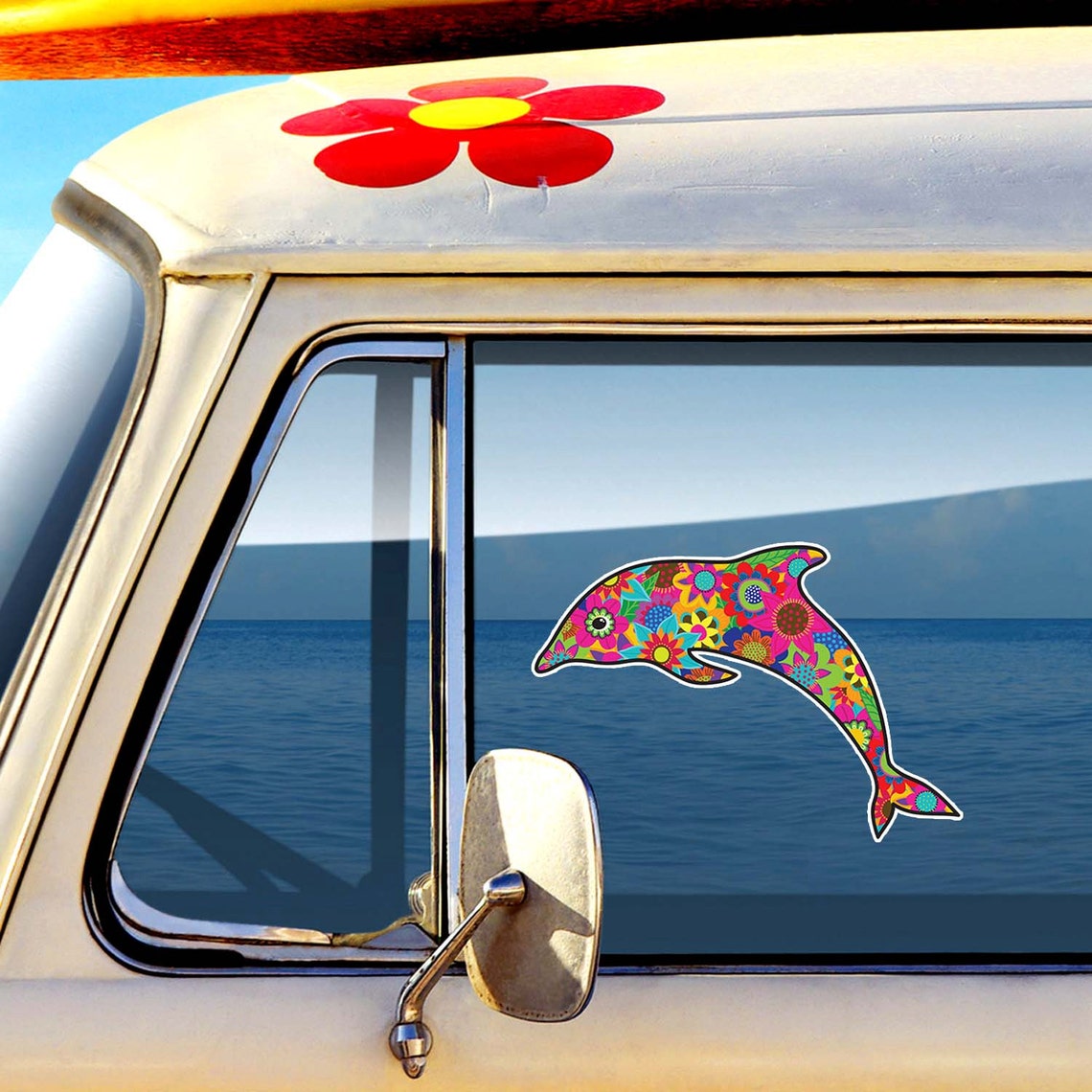 Dolphin Sticker Car Window Decal Flower Colorful Beach Bumper - Etsy
