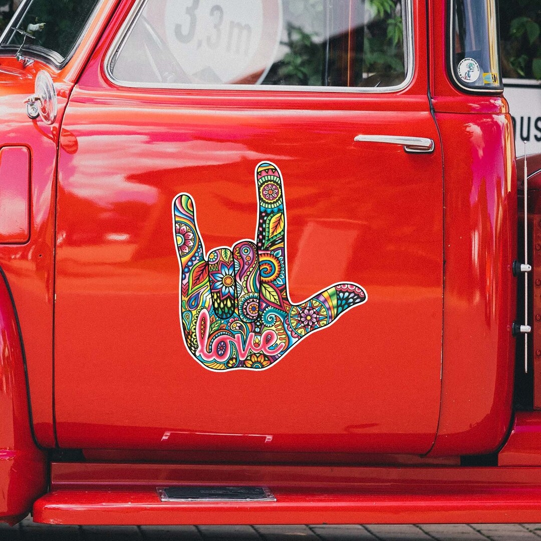 Large 12 Inch I Love You Sign Language Hand Sticker Decal Multicolor ...