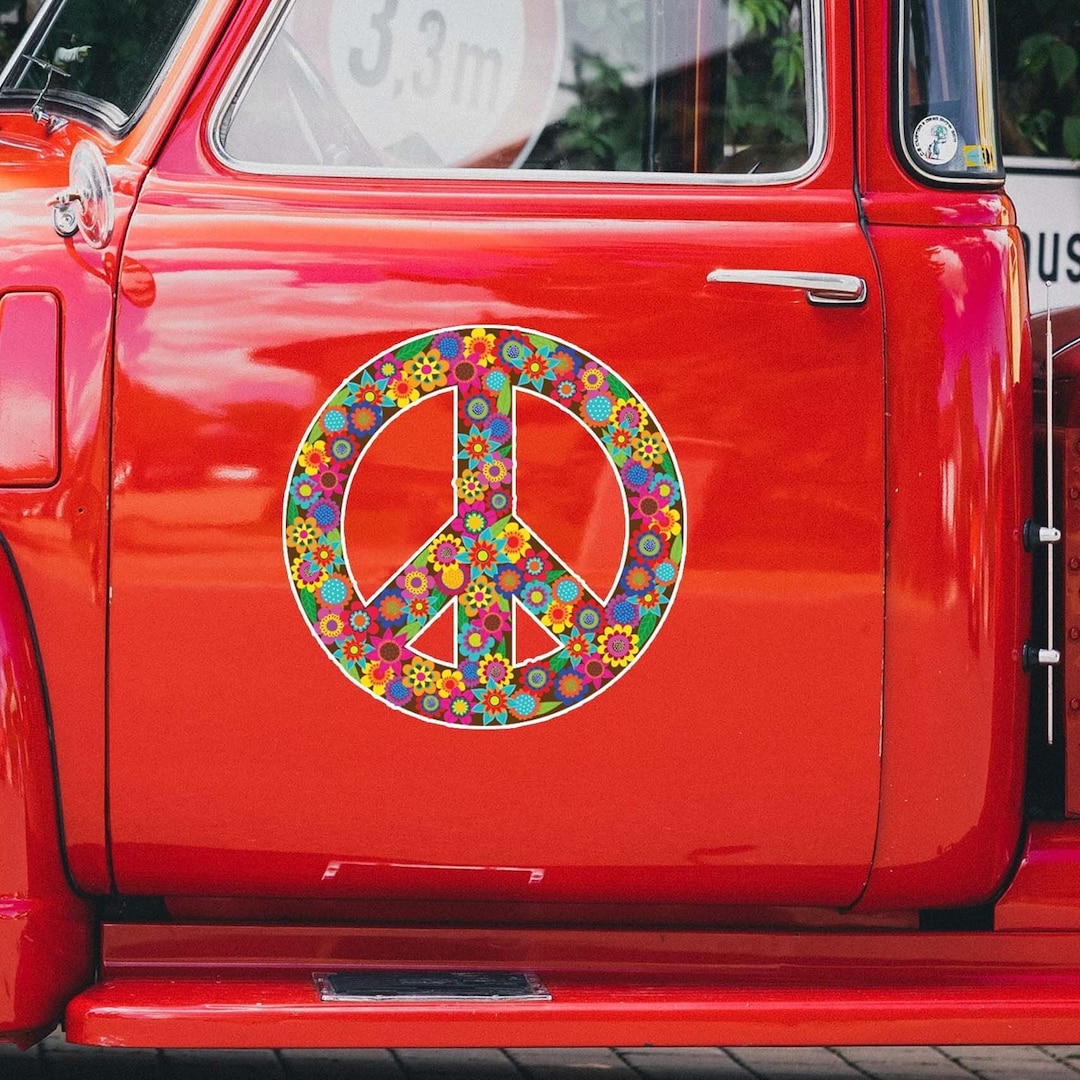 Large 12 Inch Brown Floral Peace Sign Sticker - Waterproof Weatherproof ...