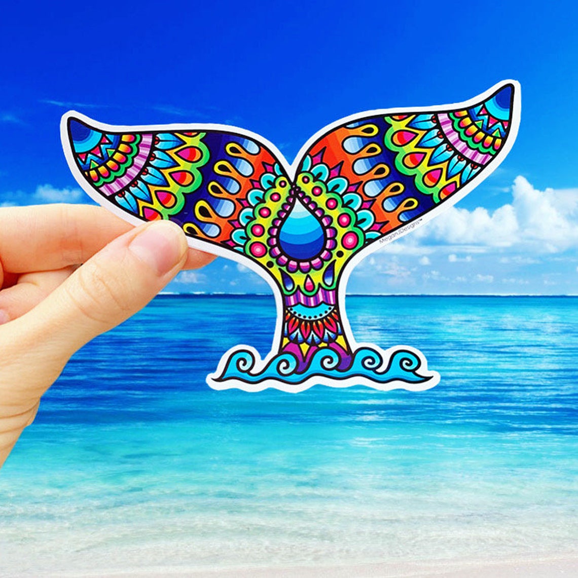 Whale Tail Sticker - Colorful Beach Bumper Sticker Laptop Decal Cute ...