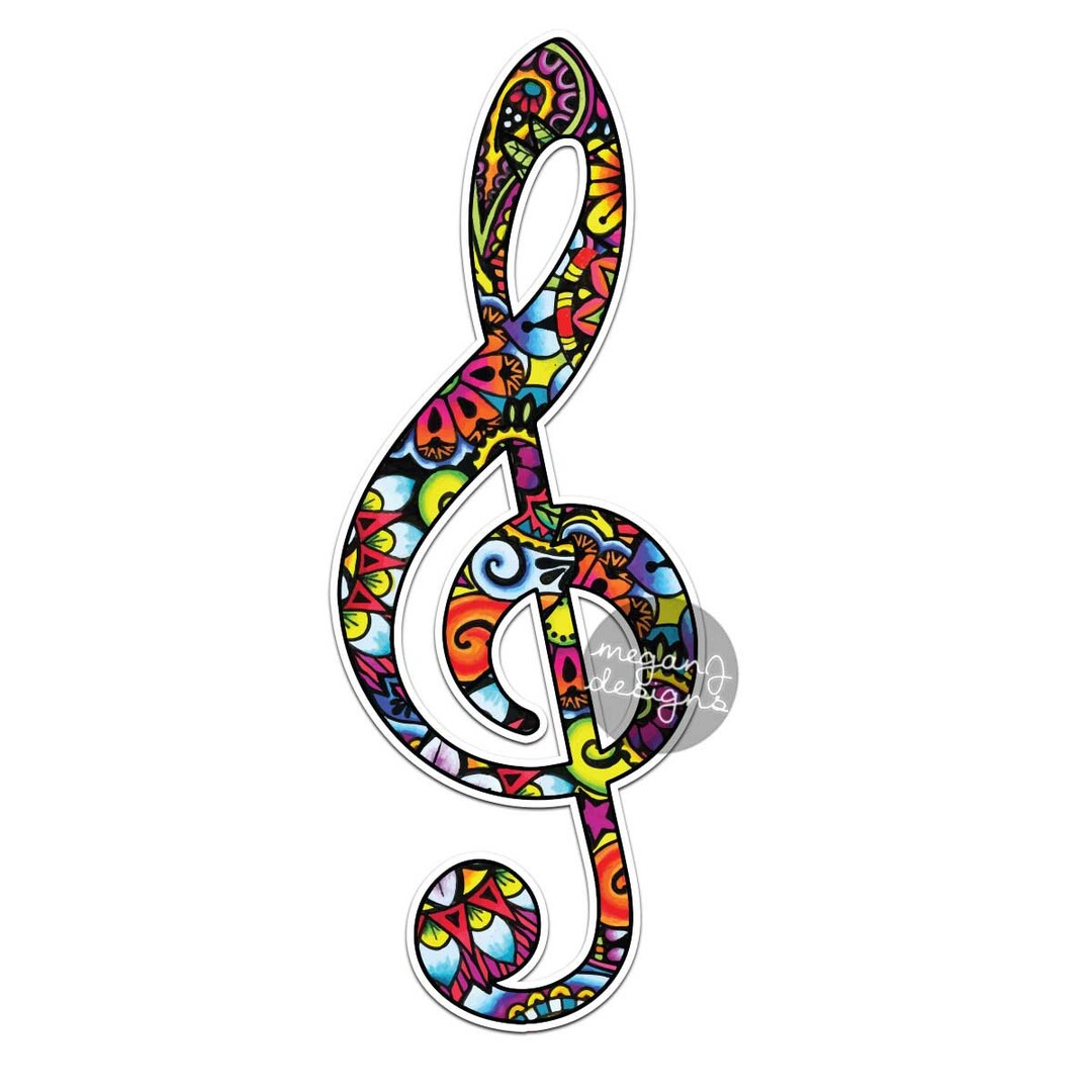 Treble Clef Sticker - Colorful Design Bumper Sticker Laptop Decal Car ...