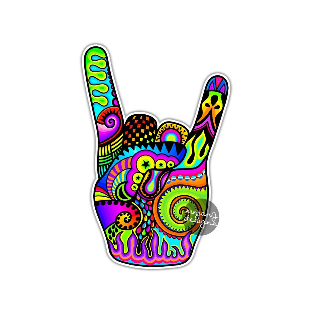 Rock on Sign Hand Sticker Rock and Roll Decal Colorful Car Decal Laptop ...