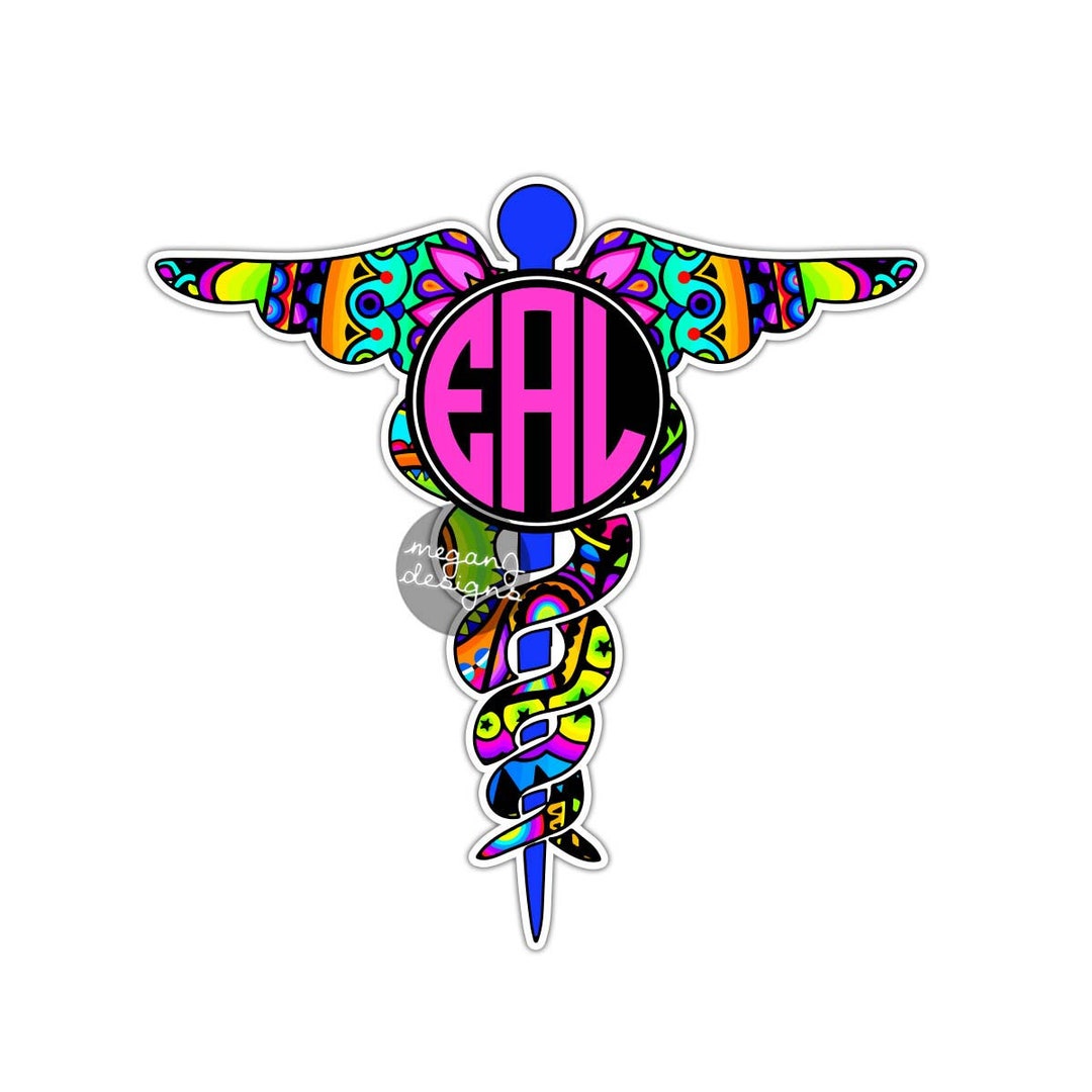 Custom Caduceus Sticker - Colorful Nurse Sticker Medical Symbol RN ...
