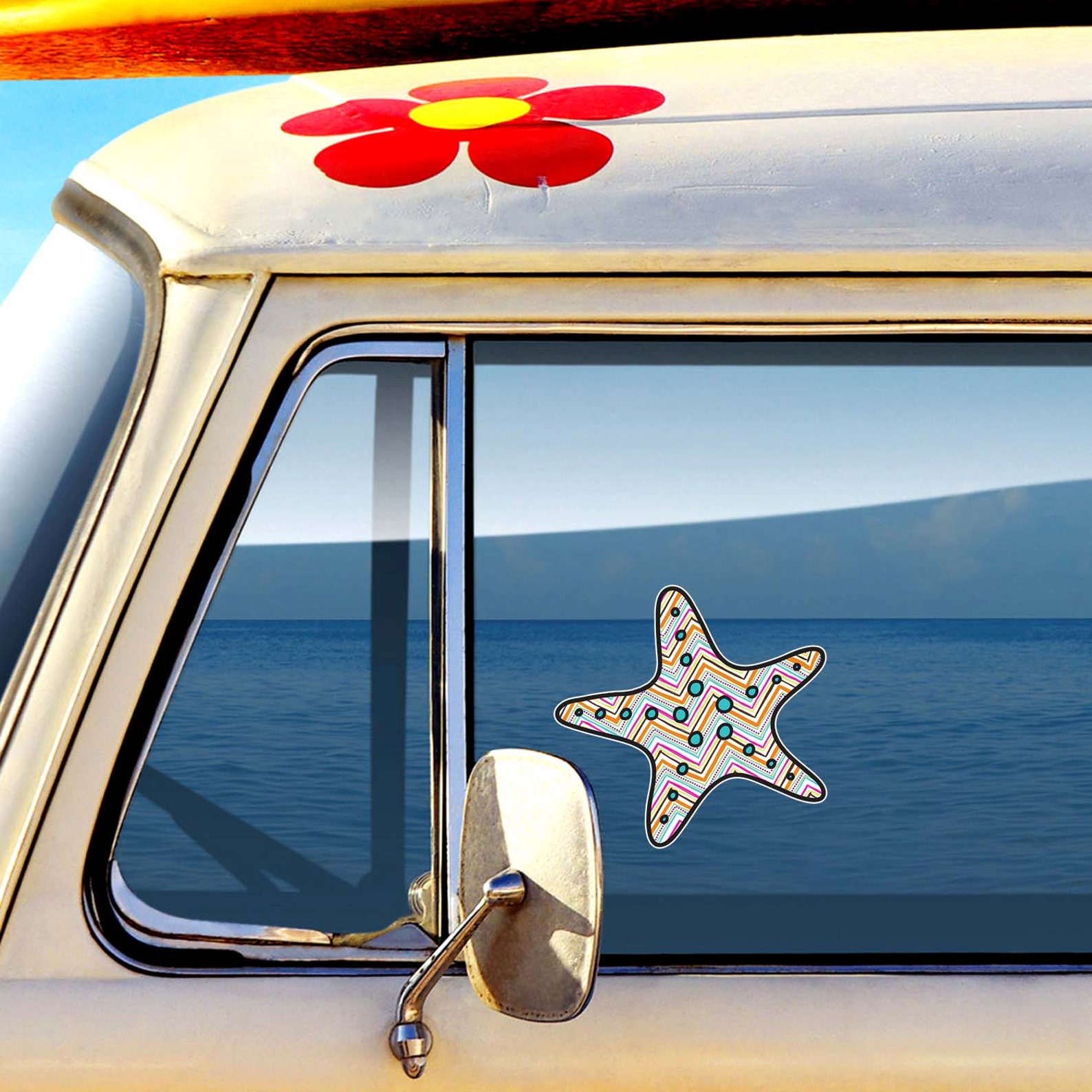 Chevron Starfish Car Decal - Colorful Beach Bumper Sticker Laptop Decal ...