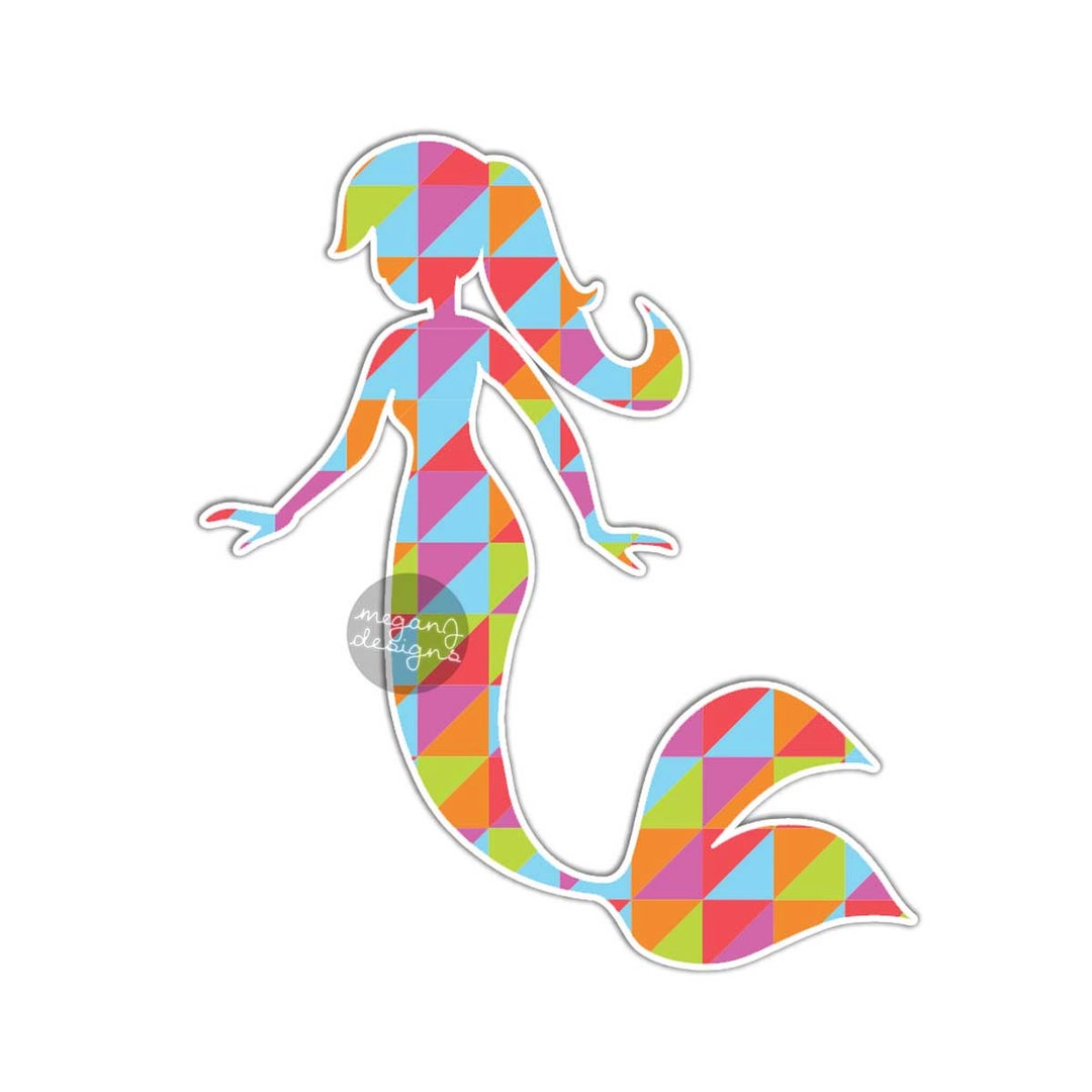 Mermaid Car Sticker - Geometric Triangle Pattern Colorful Mermaid Decal ...