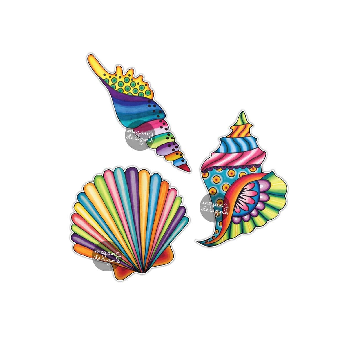 Seashell Stickers Set of 3 Colorful Design Laptop Decal Car | Etsy