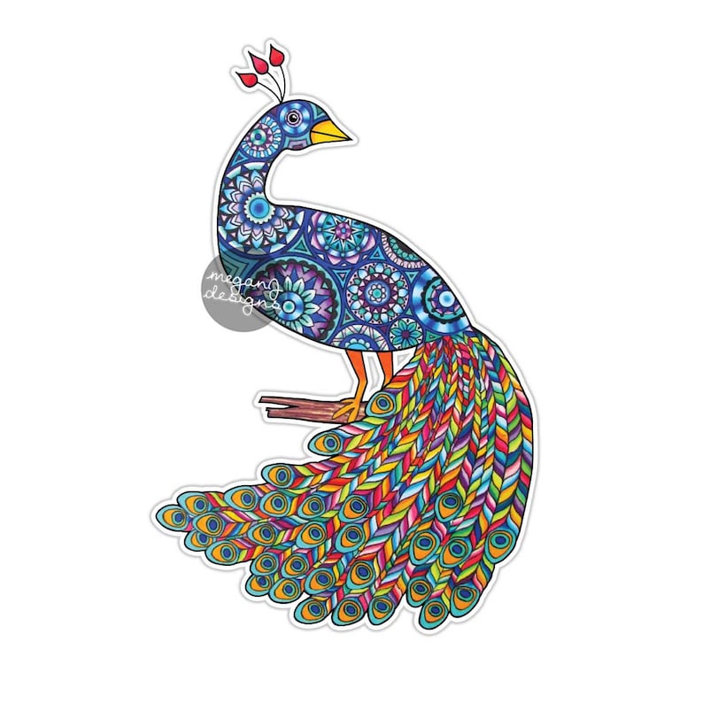 Peacock Sticker Colorful Bird Car Decal Multicolor Peacock Etsy