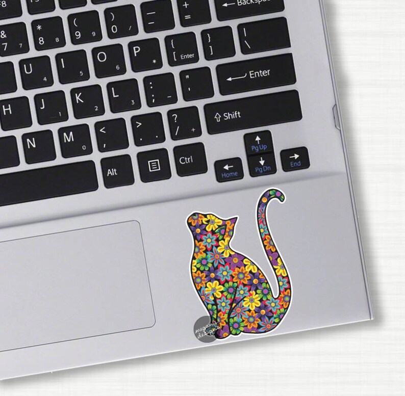 Small Cat Sticker Laptop Decal Yeti Tumbler Decal Colorful Flowers ...