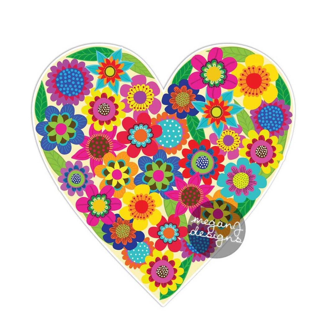 Flower Heart Sticker - Colorful Floral Car Decal Laptop Decal Vinyl ...