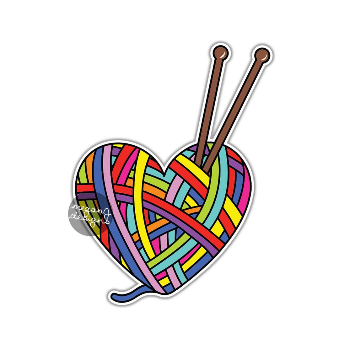 Knitting Yarn Heart Sticker - Colorful Rainbow Knit Bumper Sticker ...