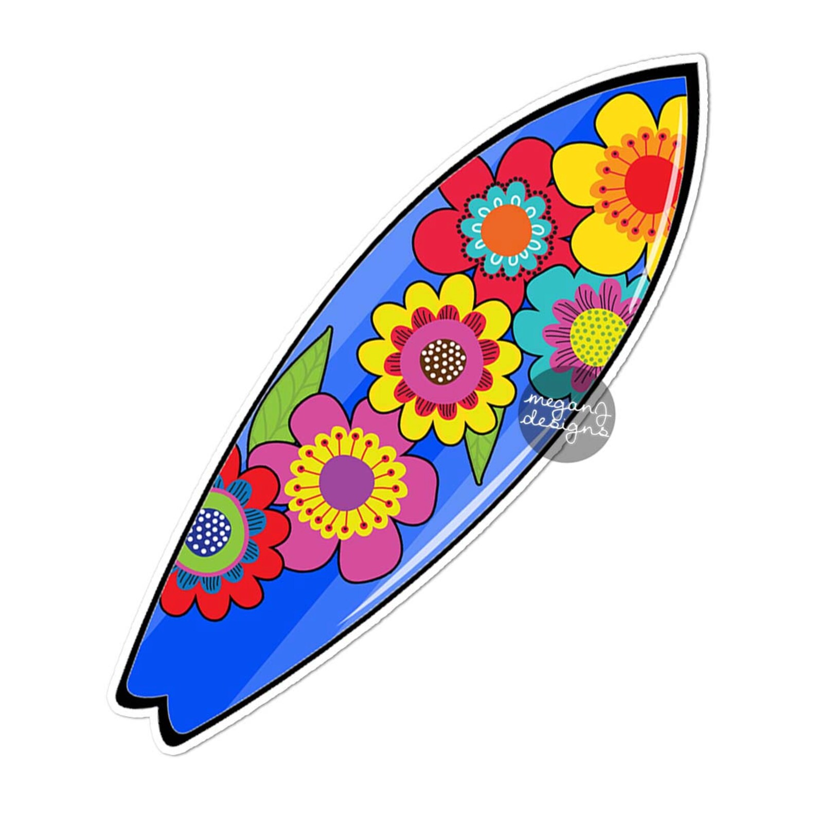 Flower Surfboard Car Decal Colorful Bumper Sticker Beach Flowers Cute ...
