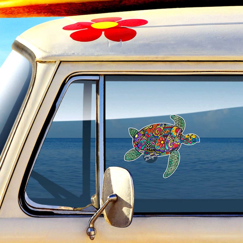 Sea Turtle Car Decal Colorful Design Bumper Sticker Laptop - Etsy