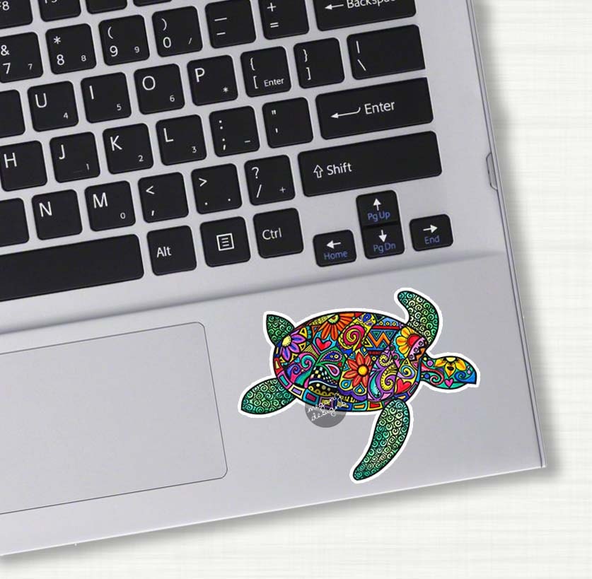 Small Sea Turtle Laptop Decal Colorful Design Bumper Sticker | Etsy