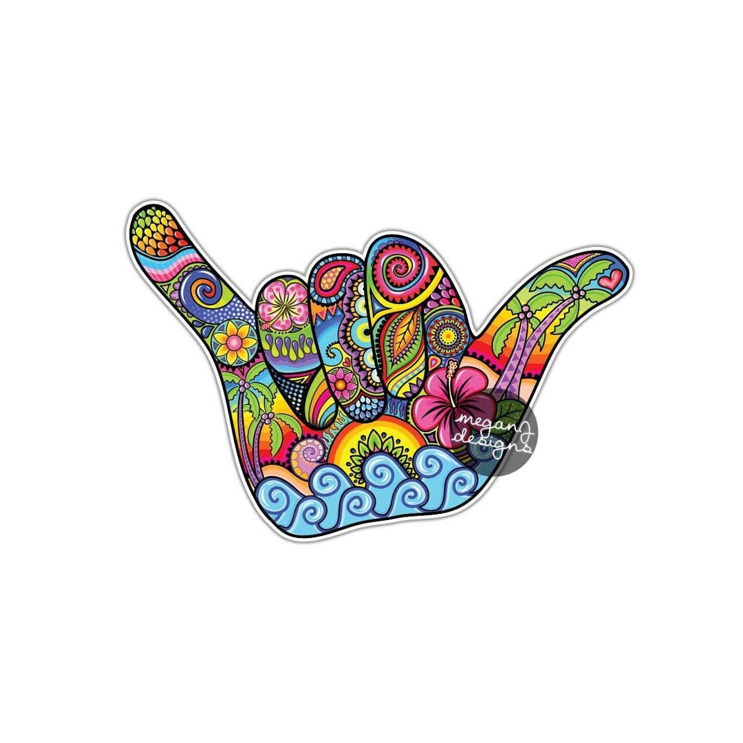 Shaka Sign Hang Loose Hand Sticker Hawaii Decal Colorful Car Decal ...