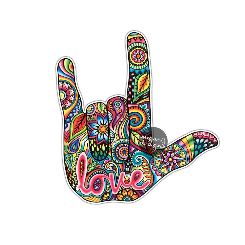 I Love You Sign Language Hand Sticker Decal Multicolor Car Etsy