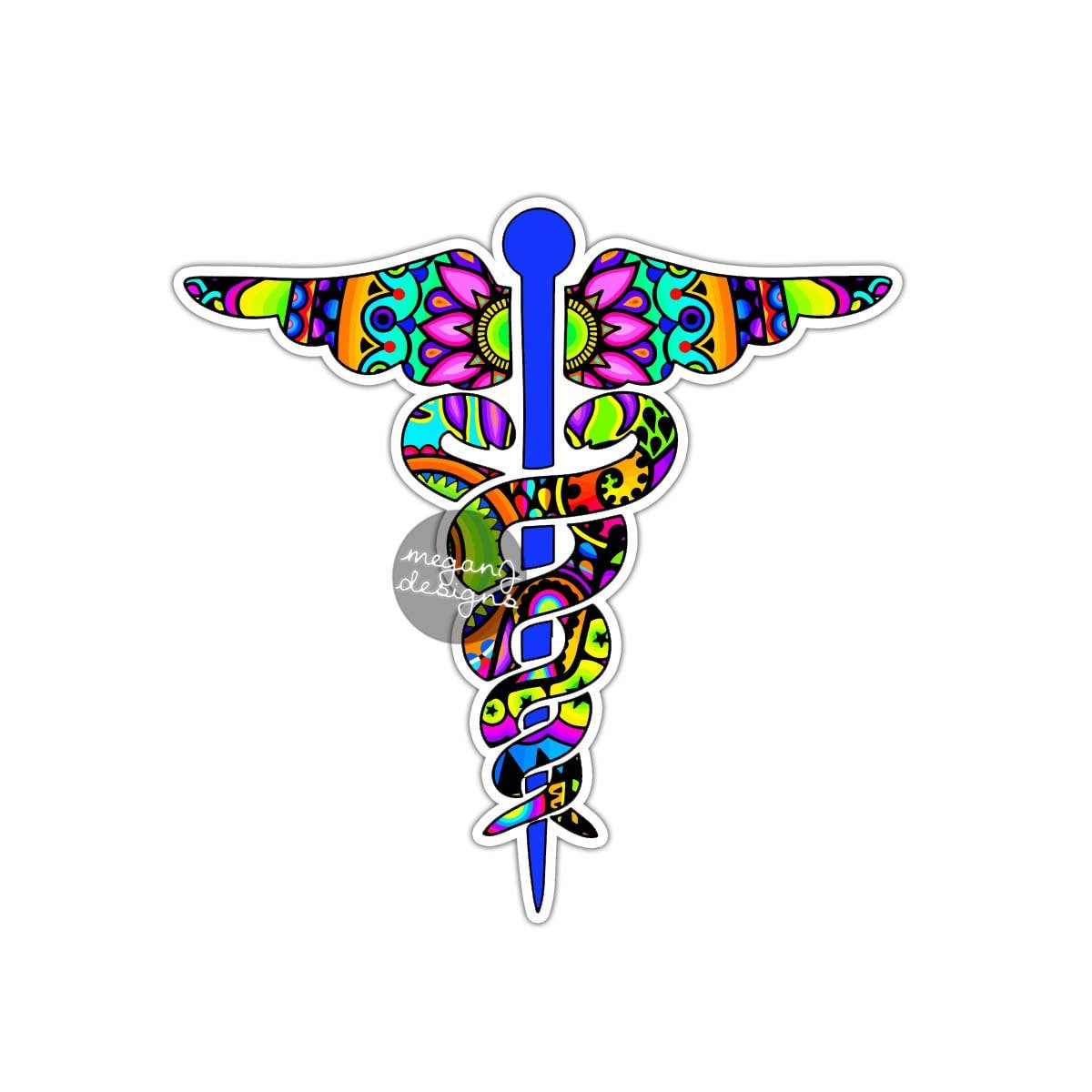 Blue Caduceus Sticker - Colorful Nurse Sticker Medical Symbol RN ...