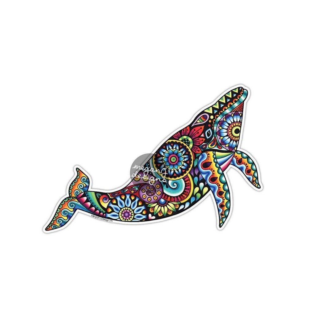 Blue Whale Sticker - Colorful Beach Bumper Sticker Laptop Decal Cute ...
