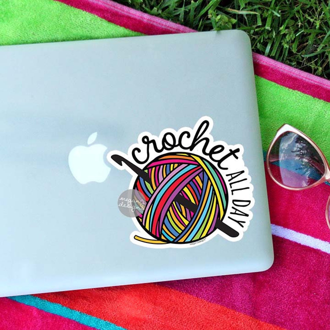 Crochet All Day Sticker - Crochet Yarn Colorful Rainbow Bumper Sticker ...