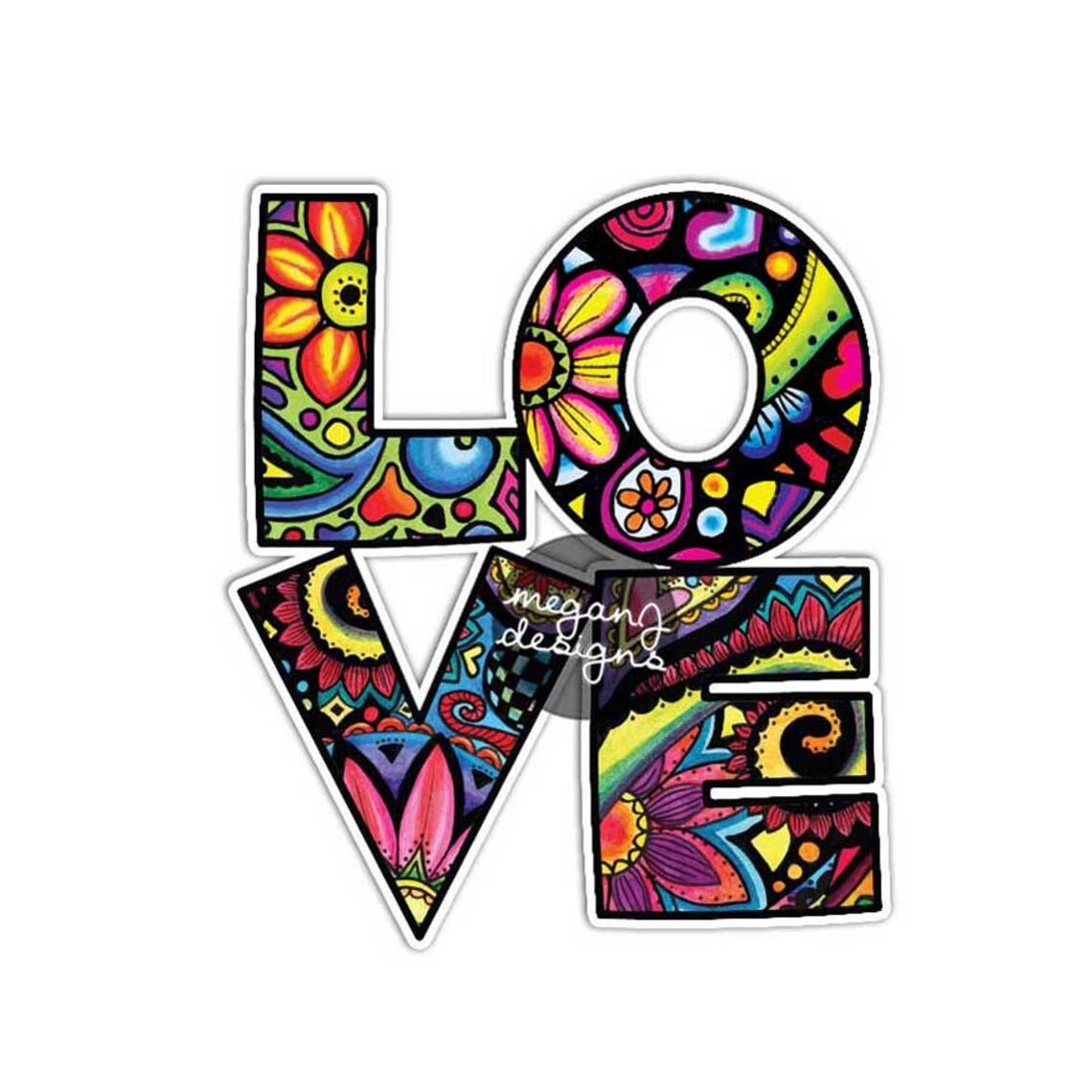Love Car Decal - Colorful Design Bumper Sticker Laptop Decal Pink Green ...