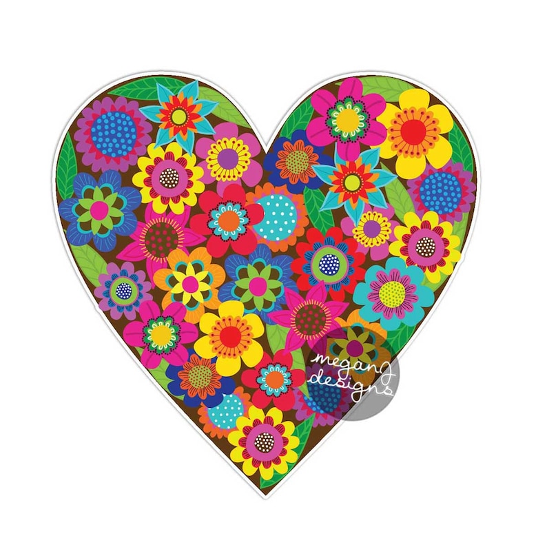 Brown Flower Heart Sticker Colorful Floral Car Decal Laptop - Etsy