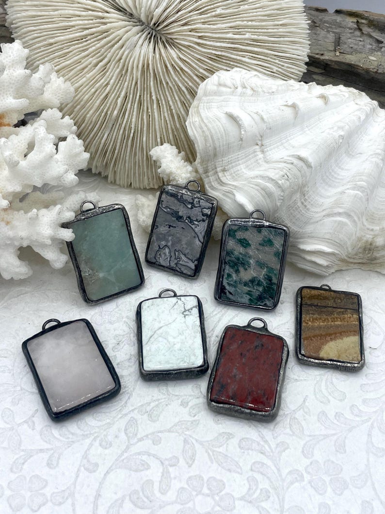 Gunmetal Soldered Rectangle Stone Pendant, Natural Gemstone - Etsy