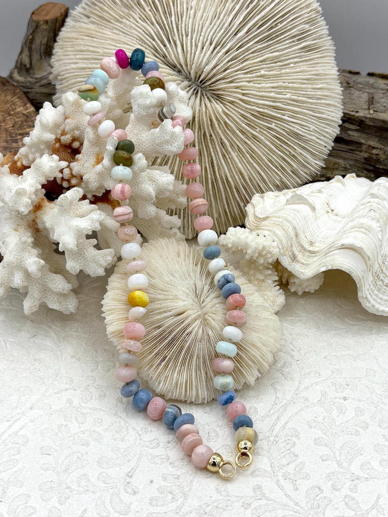 Hand Knotted Pastel Peruvian Opal Necklace, Gold Finished Ends - Etsy