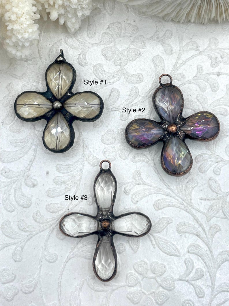 Faceted Crystal Flower Pendant, Soldered Brass, Iridescent or Clear ...