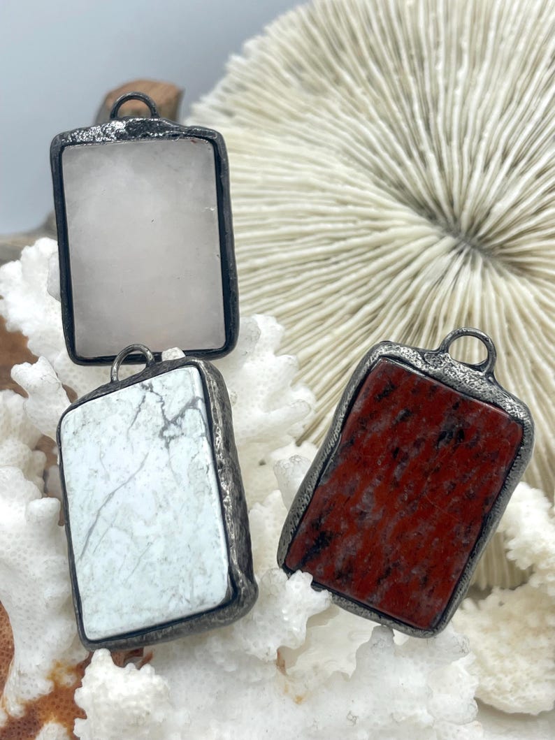 Gunmetal Soldered Rectangle Stone Pendant, Natural Gemstone - Etsy