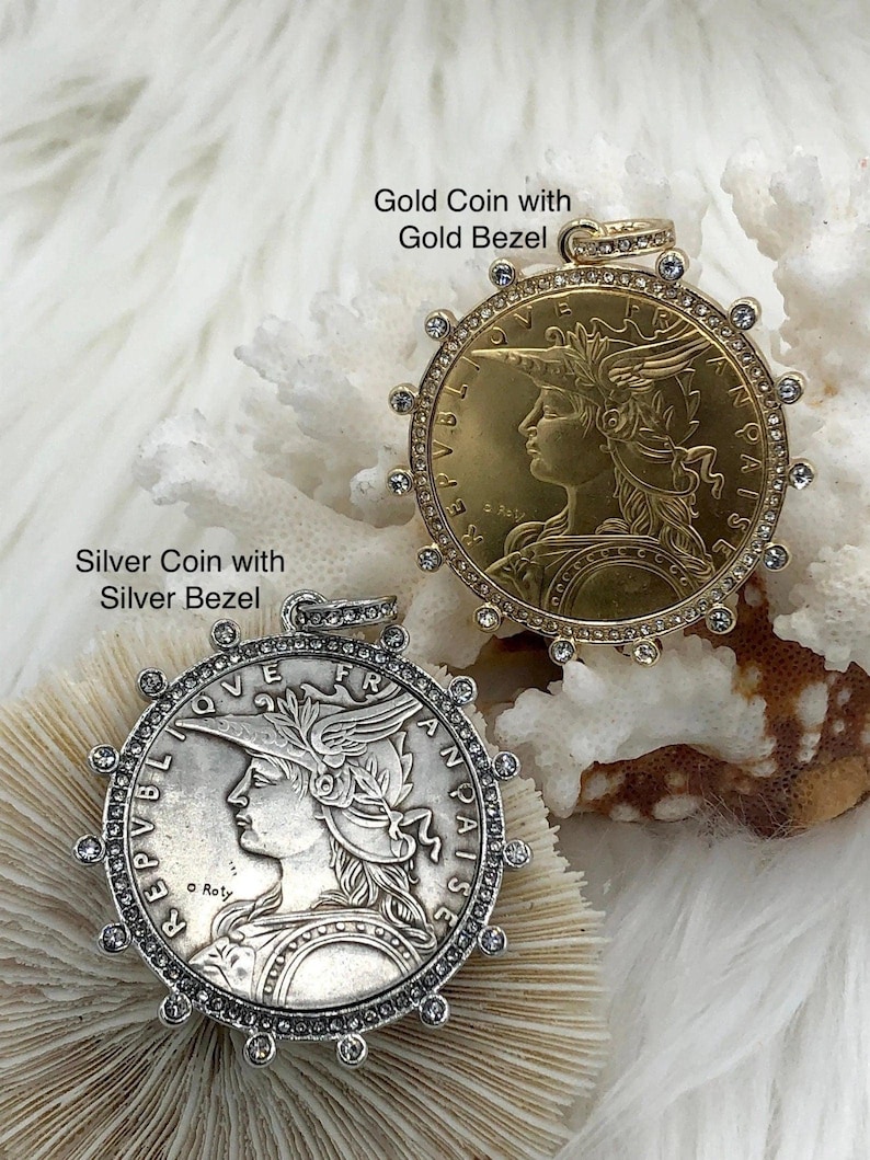 French Madagascar Coin Pendant, Cubic Zirconia Bezel, Art Deco - Etsy UK