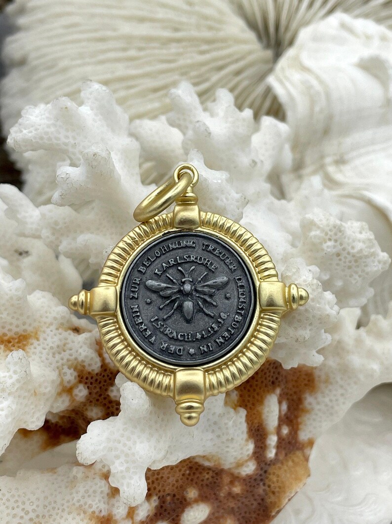 French Bee Coin Pendant, Reproduction Jewelry, Three Bezel Colors - Etsy