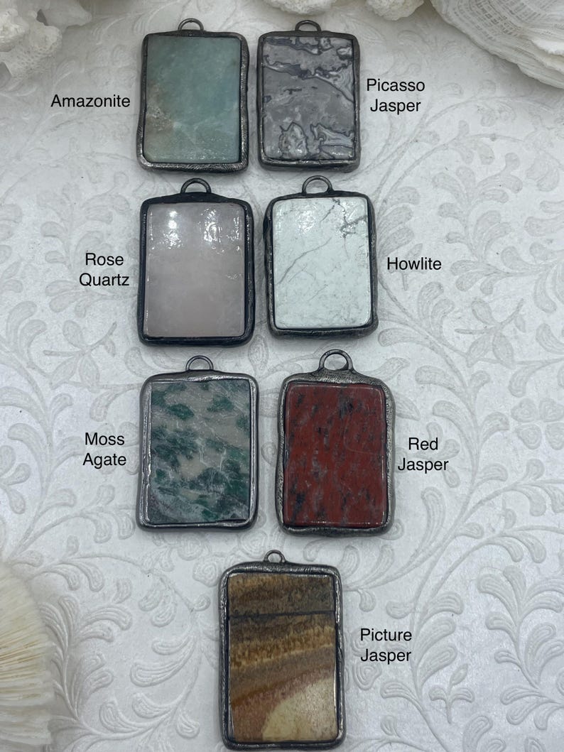 Gunmetal Soldered Rectangle Stone Pendant, Natural Gemstone - Etsy