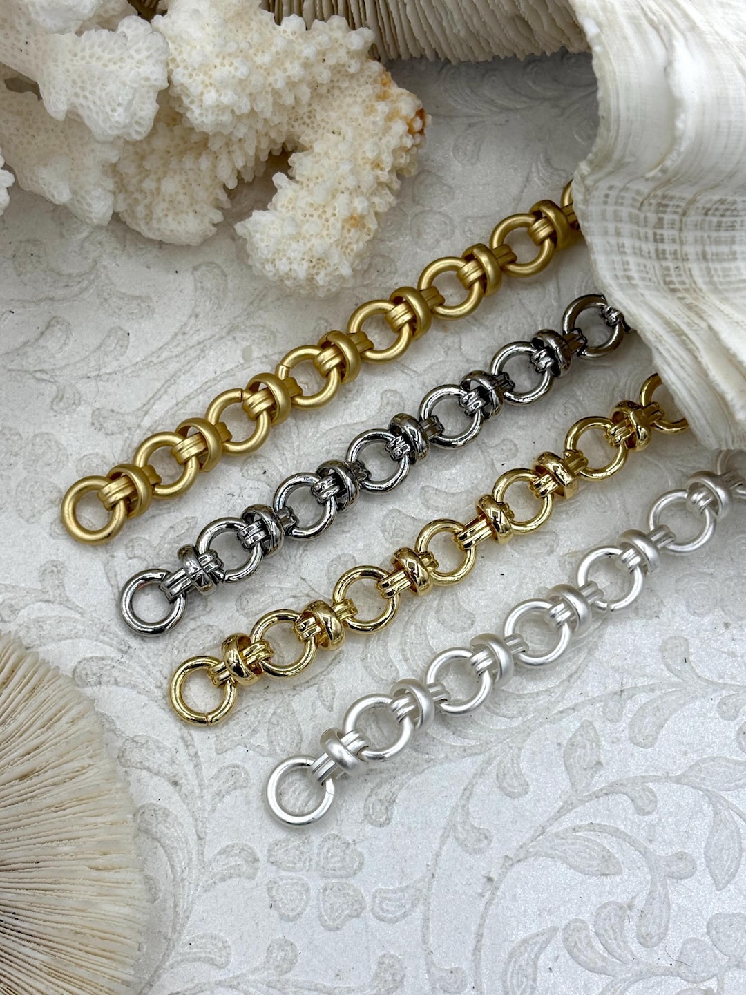 Mixed Link Cable Chain, Matte Gold, Silver, Jewelry Making by the Foot ...