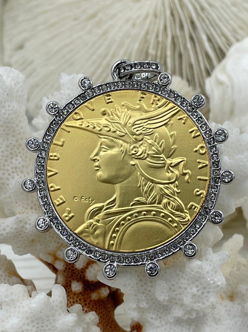 French Madagascar Coin Pendant, Cubic Zirconia Bezel, Art Deco - Etsy UK