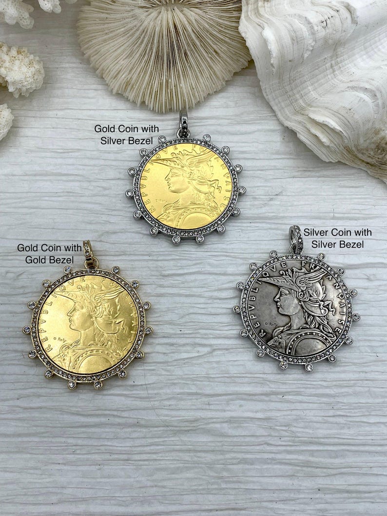 French Madagascar Coin Pendant, Cubic Zirconia Bezel, Art Deco - Etsy UK
