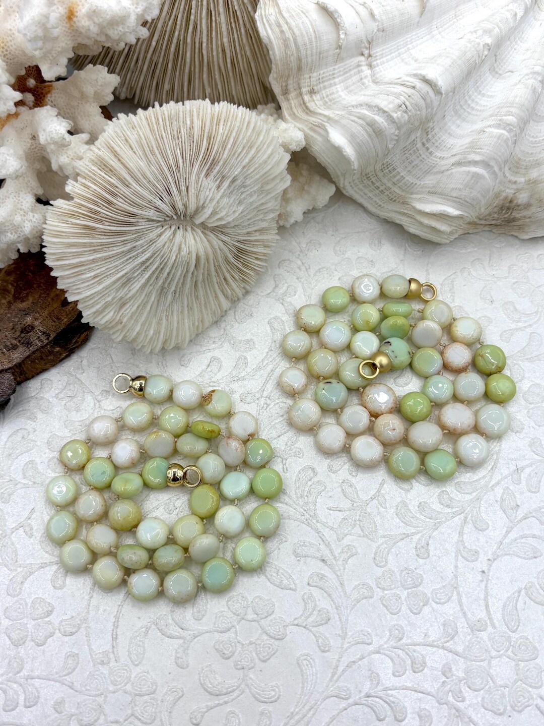 Peruvian Mixed Pale Green Opal Hand Knotted Necklace, 17", Rondelle ...