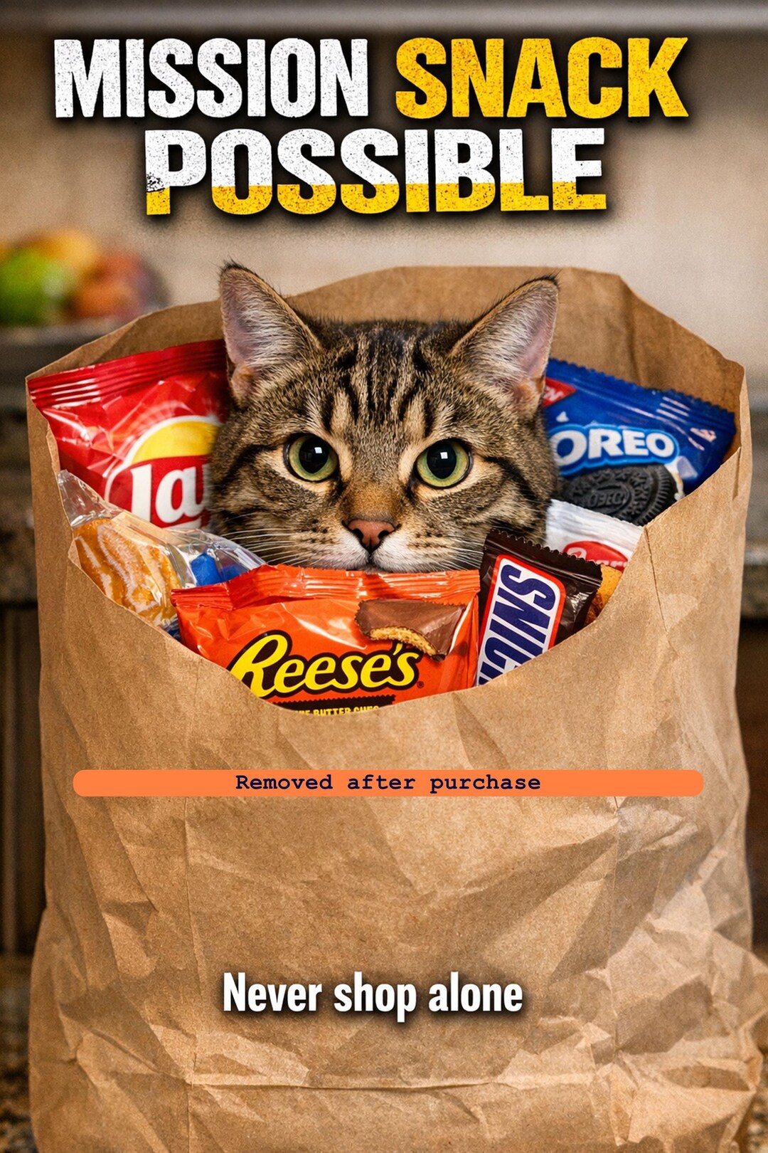 Funny Cat Snack Wall Art – “mission Snack Possible” Pet Humor Print ...