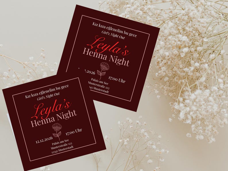 Henna Invitation | Modern Henna Card | Turkish Wedding | Kina Gecesi ...