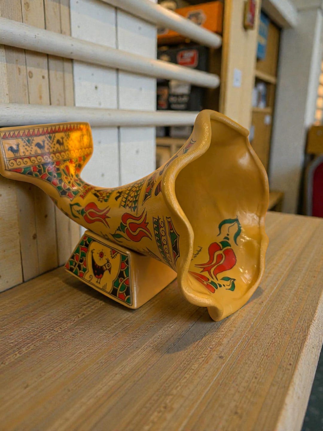 Handmade Ceramic Gramophone Phone Stand – Hittite Pattern, Desk Decor ...