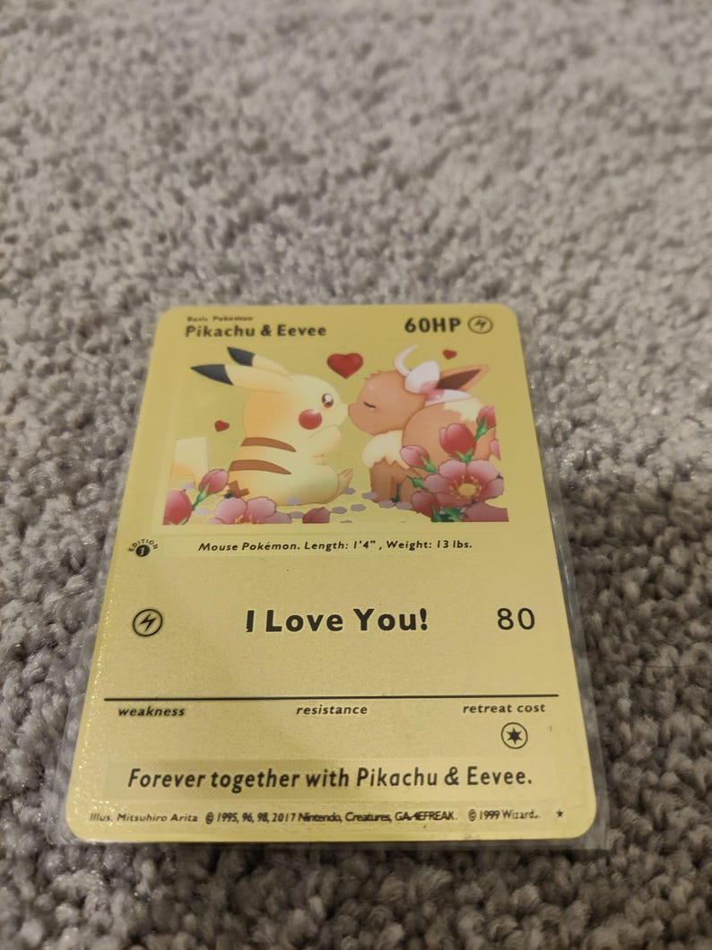 Pokemon Pikachu & Eevee Kiss Romantic Couple Keepsake Metal Card I ...