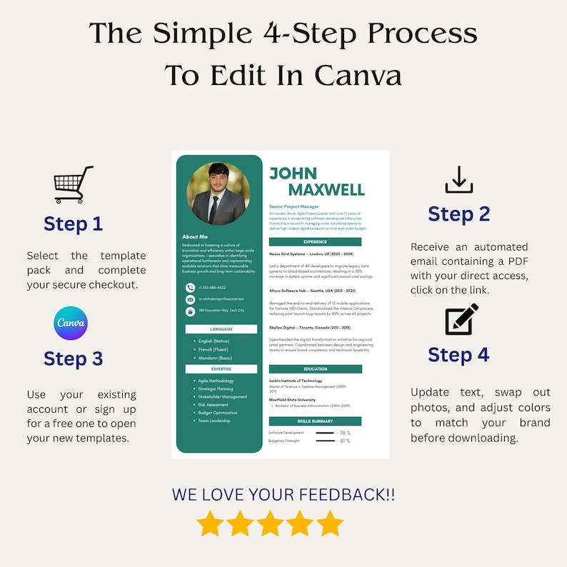 Modern Resume Template | Canva CV, Cover Letter, and References (US ...