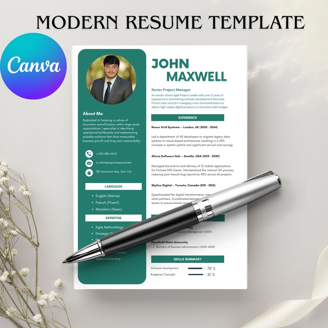 Modern Resume Template | Canva CV, Cover Letter, and References (US ...
