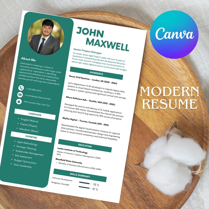 Modern Resume Template | Canva CV, Cover Letter, and References (US ...