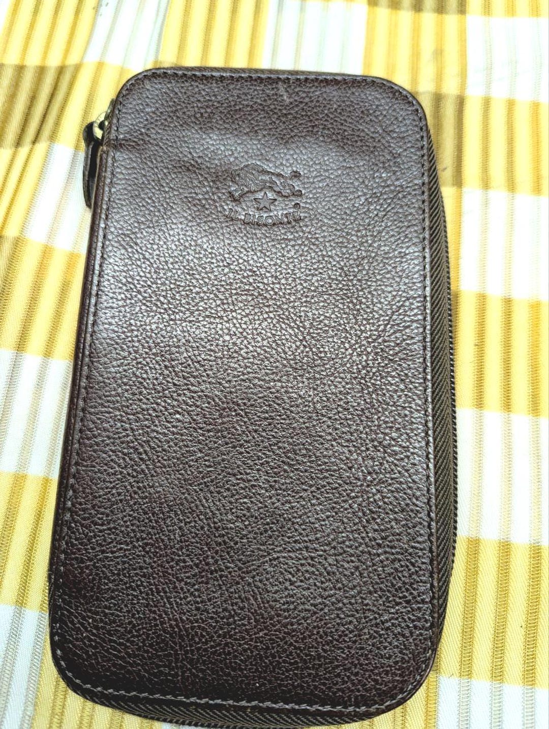 IL BISONTE Genuine Leather Long Wallet With Zipper Pocket Made in Italy ...