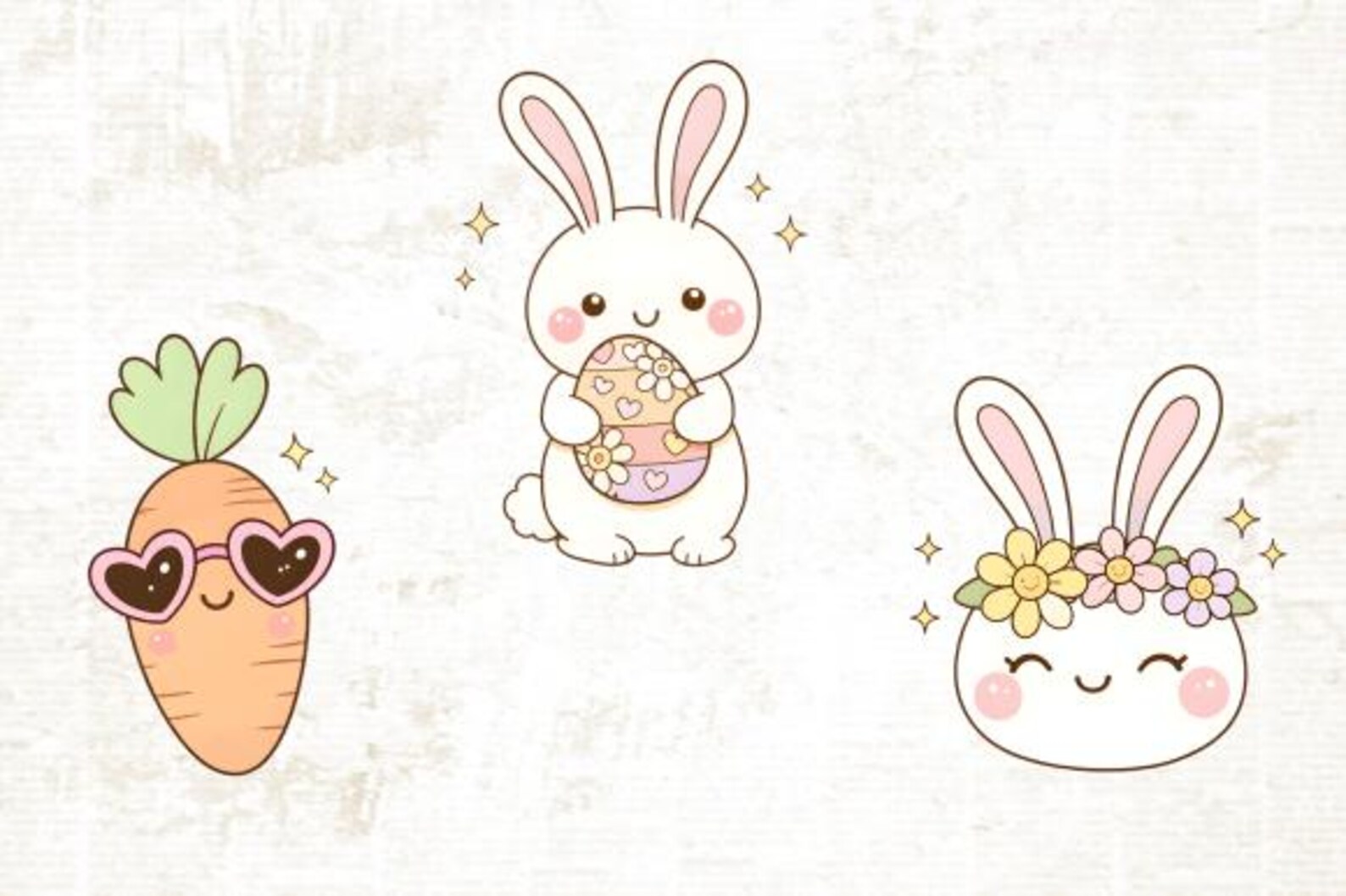 Groovy Retro Easter Clipart PNG Bundle, Vintage 70s Easter Bunny ...