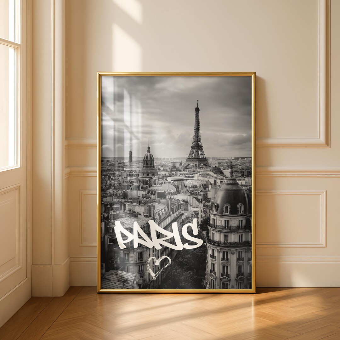 Black and White Paris Skyline Poster – Urban Graffiti Wall Art for ...