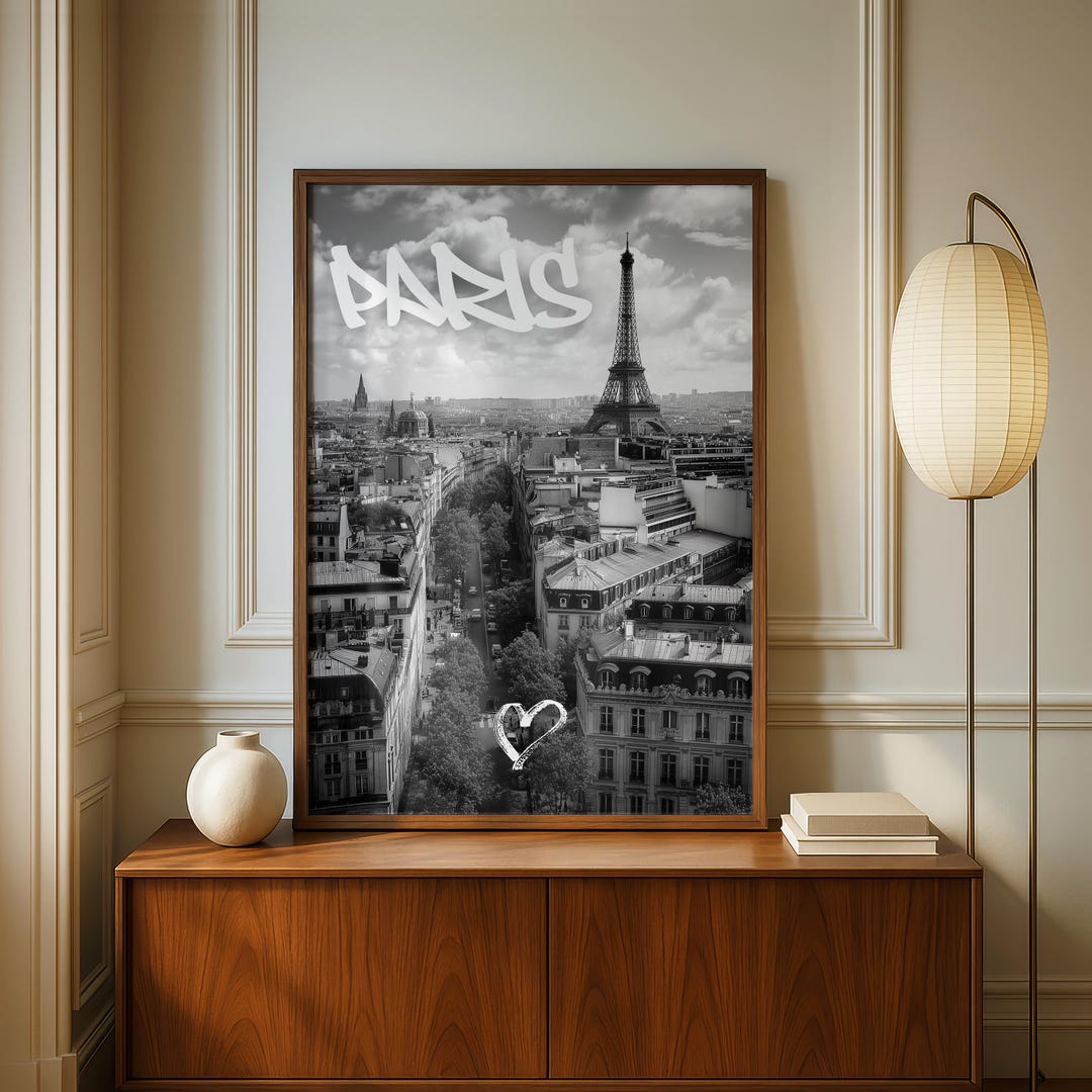 Black and White Paris Skyline Poster – Urban Graffiti Wall Art for ...