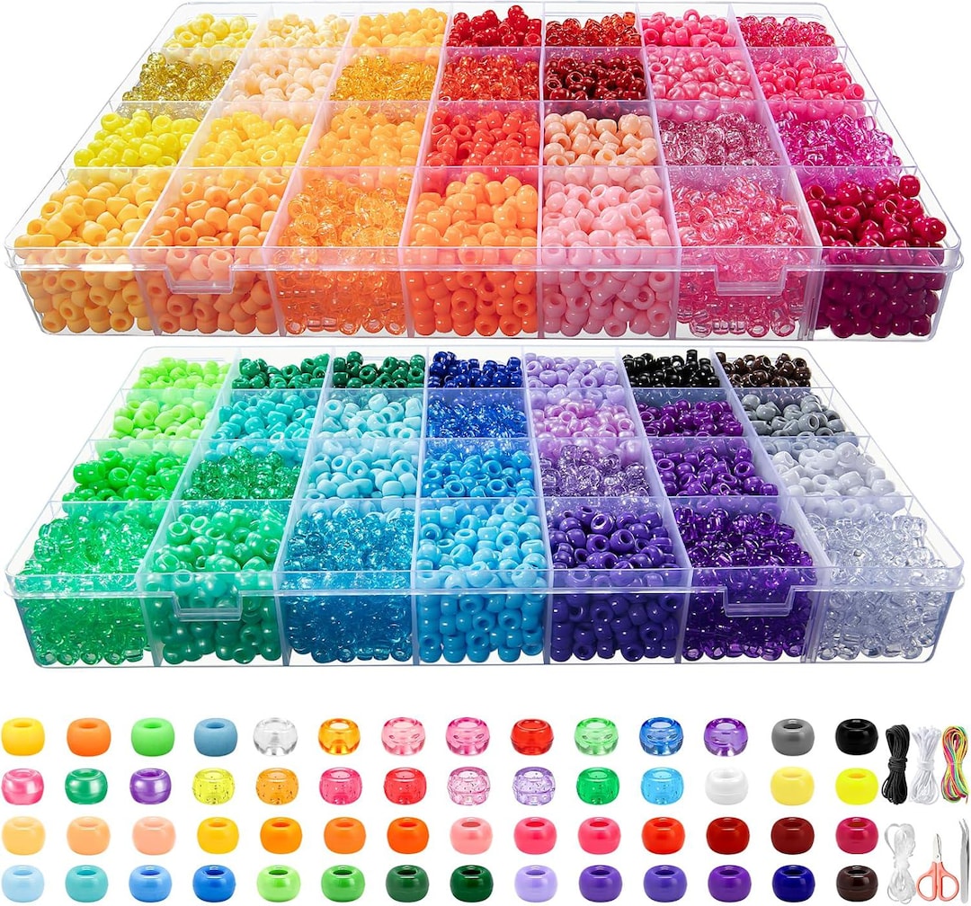 Bulk Pony Beads Kit, 56 Assorted Colors for Bracelet Making, Jewelry ...