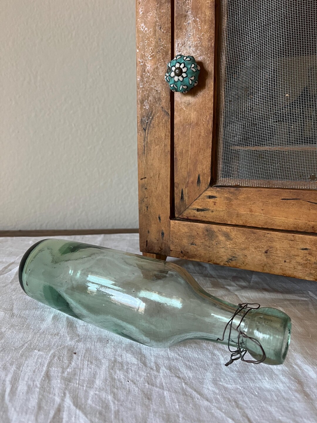 Antique Glass Torpedo Soda Bottle / Ginger Ale Bottle / Green Glass ...