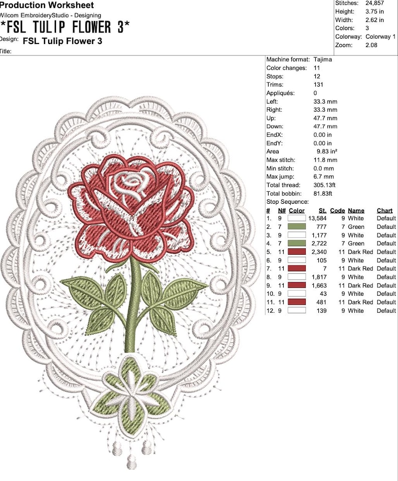 FSL Tulip Free Standing Lace Machine Embroidery Design Instant Download ...