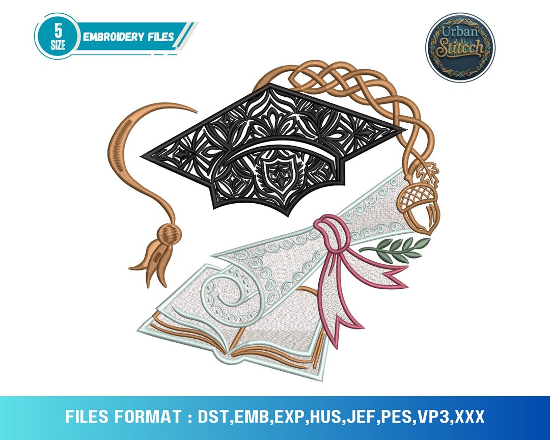 Graduation Cap Embroidery Design, Class of 2025 2026, Cap Scroll ...